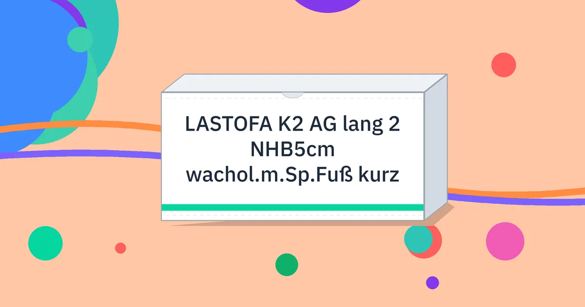 Symbolbild: Packung mit der Aufschrift LASTOFA K2 AG lang 2 NHB5cm wachol.m.Sp.Fuß kurz (PZN 13803114) – Verfügbarkeit und Bezug in Apotheken in Frankfurt am Main