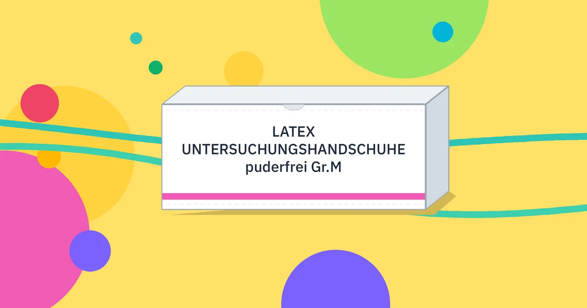 Symbolbild: Packung mit der Aufschrift LATEX UNTERSUCHUNGSHANDSCHUHE puderfrei Gr.M (PZN 10075996) – Verfügbarkeit und Bezug in Apotheken in Frankfurt am Main