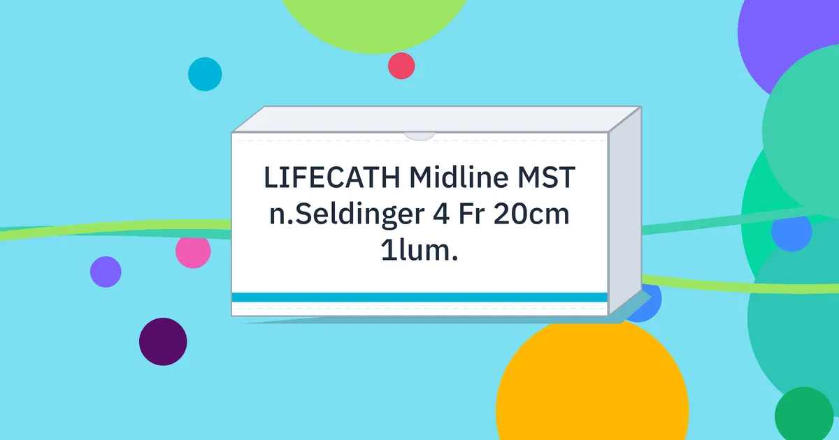 Symbolbild: Packung mit der Aufschrift LIFECATH Midline MST n.Seldinger 4 Fr 20cm 1lum. (PZN 15263024) – Verfügbarkeit und Bezug in Apotheken in Frankfurt am Main