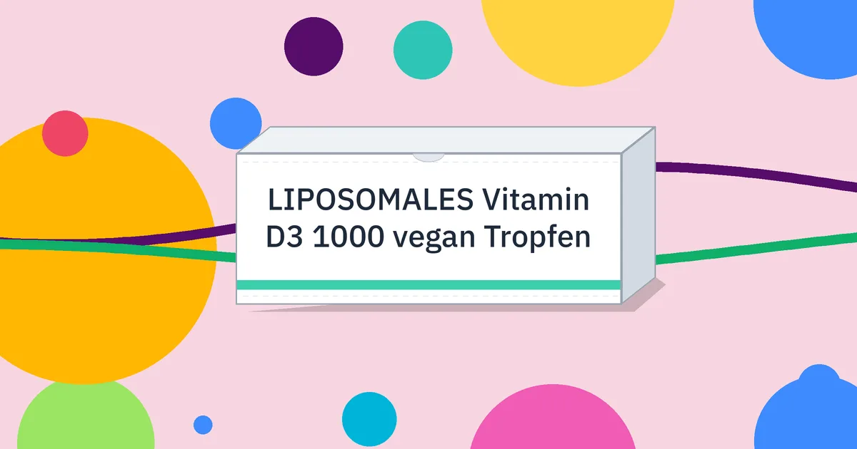 Symbolbild: Packung mit der Aufschrift LIPOSOMALES Vitamin D3 1000 vegan Tropfen (PZN 19397810) – Verfügbarkeit und Bezug in Apotheken in Frankfurt am Main
