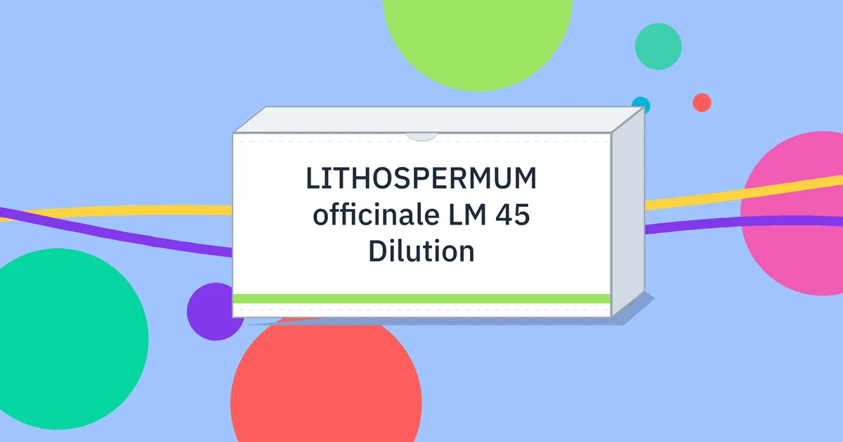 Symbolbild: Packung mit der Aufschrift LITHOSPERMUM officinale LM 45 Dilution (PZN 13532230) – Verfügbarkeit und Bezug in Apotheken in Frankfurt am Main