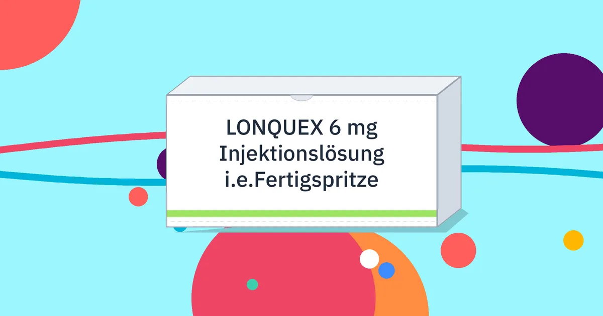 Symbolbild: Packung mit der Aufschrift LONQUEX 6 mg Injektionslösung i.e.Fertigspritze (PZN 10332111) – Verfügbarkeit und Bezug in Apotheken in Frankfurt am Main