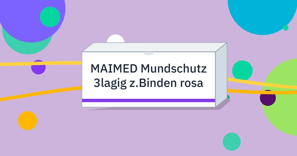 Symbolbild: Packung mit der Aufschrift MAIMED Mundschutz 3lagig z.Binden rosa (PZN 05467530) – Verfügbarkeit und Bezug in Apotheken in Frankfurt am Main