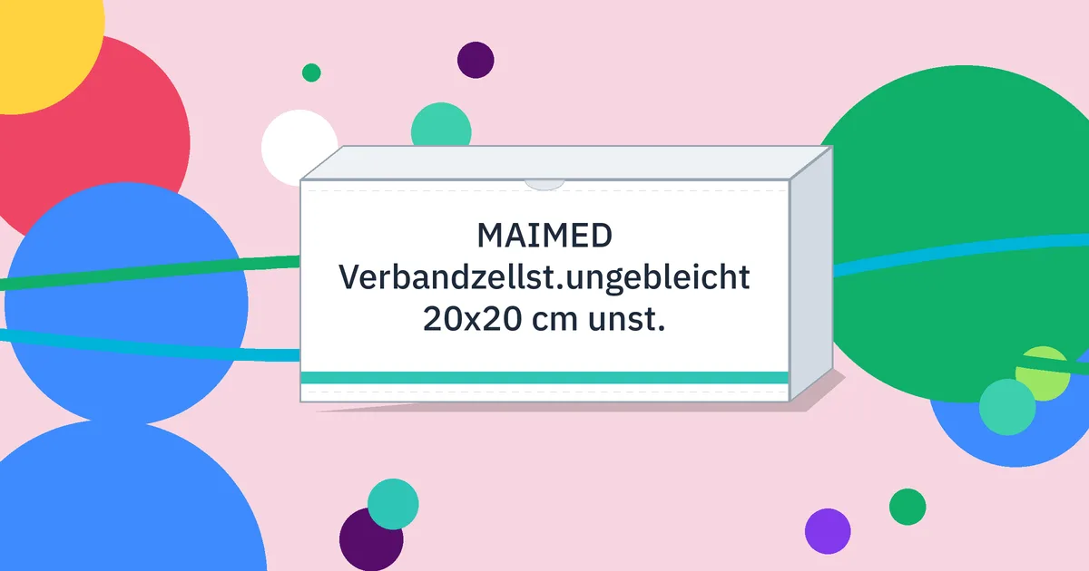Symbolbild: Packung mit der Aufschrift MAIMED Verbandzellst.ungebleicht 20x20 cm unst. (PZN 05013007) – Verfügbarkeit und Bezug in Apotheken in Frankfurt am Main