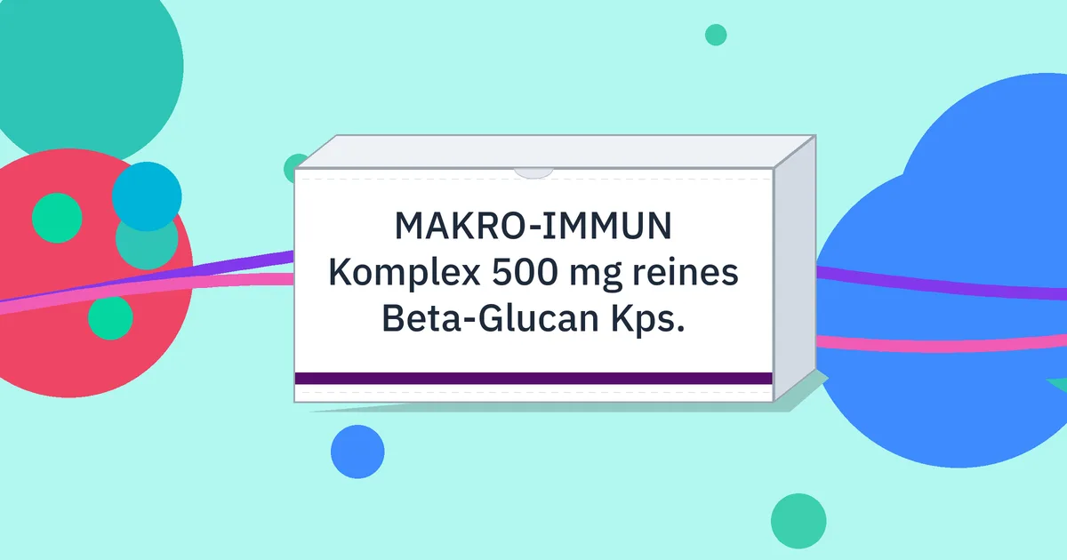 Symbolbild: Packung mit der Aufschrift MAKRO-IMMUN Komplex 500 mg reines Beta-Glucan Kps. (PZN 10817653) – Verfügbarkeit und Bezug in Apotheken in Frankfurt am Main