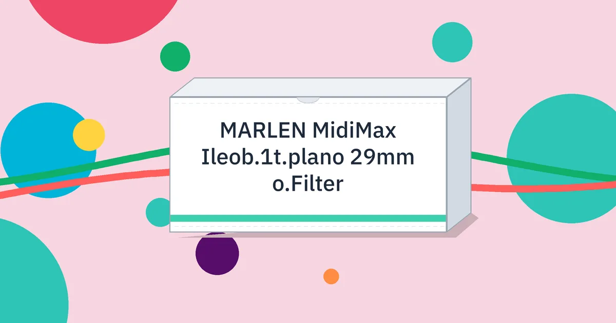 Symbolbild: Packung mit der Aufschrift MARLEN MidiMax Ileob.1t.plano 29mm o.Filter (PZN 16658405) – Verfügbarkeit und Bezug in Apotheken in Frankfurt am Main