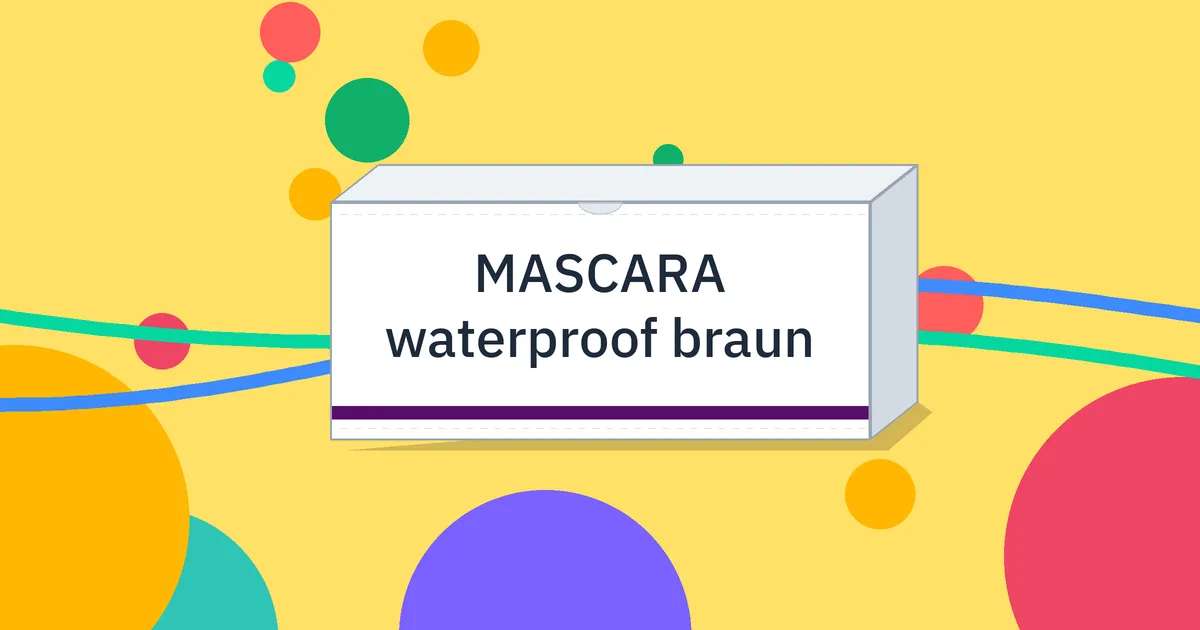 Symbolbild: Packung mit der Aufschrift MASCARA waterproof braun (PZN 06898769) – Verfügbarkeit und Bezug in Apotheken in Frankfurt am Main