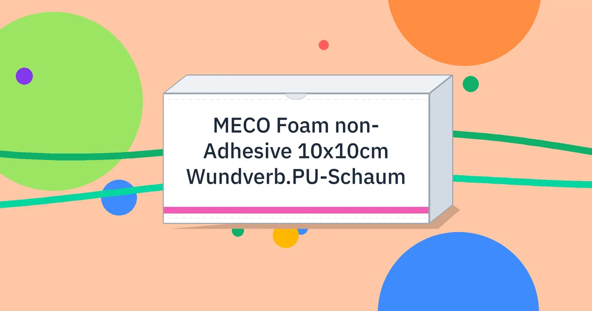 Symbolbild: Packung mit der Aufschrift MECO Foam non-Adhesive 10x10cm Wundverb.PU-Schaum (PZN 20090614) – Verfügbarkeit und Bezug in Apotheken in Frankfurt am Main