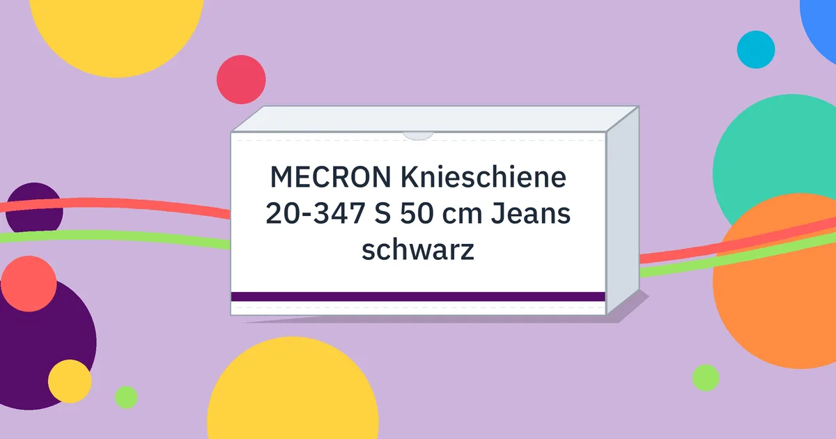 Symbolbild: Packung mit der Aufschrift MECRON Knieschiene 20-347 S 50 cm Jeans schwarz (PZN 02910108) – Verfügbarkeit und Bezug in Apotheken in Frankfurt am Main