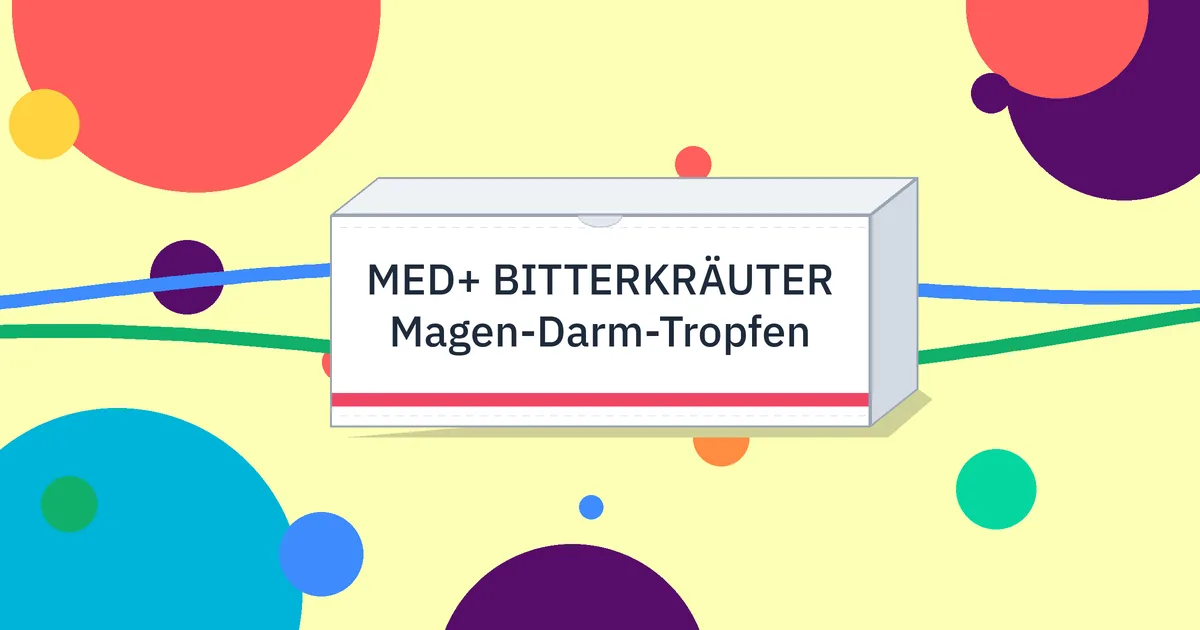 Symbolbild: Packung mit der Aufschrift MED+ BITTERKRÄUTER Magen-Darm-Tropfen (PZN 20893365) – Verfügbarkeit und Bezug in Apotheken in Frankfurt am Main