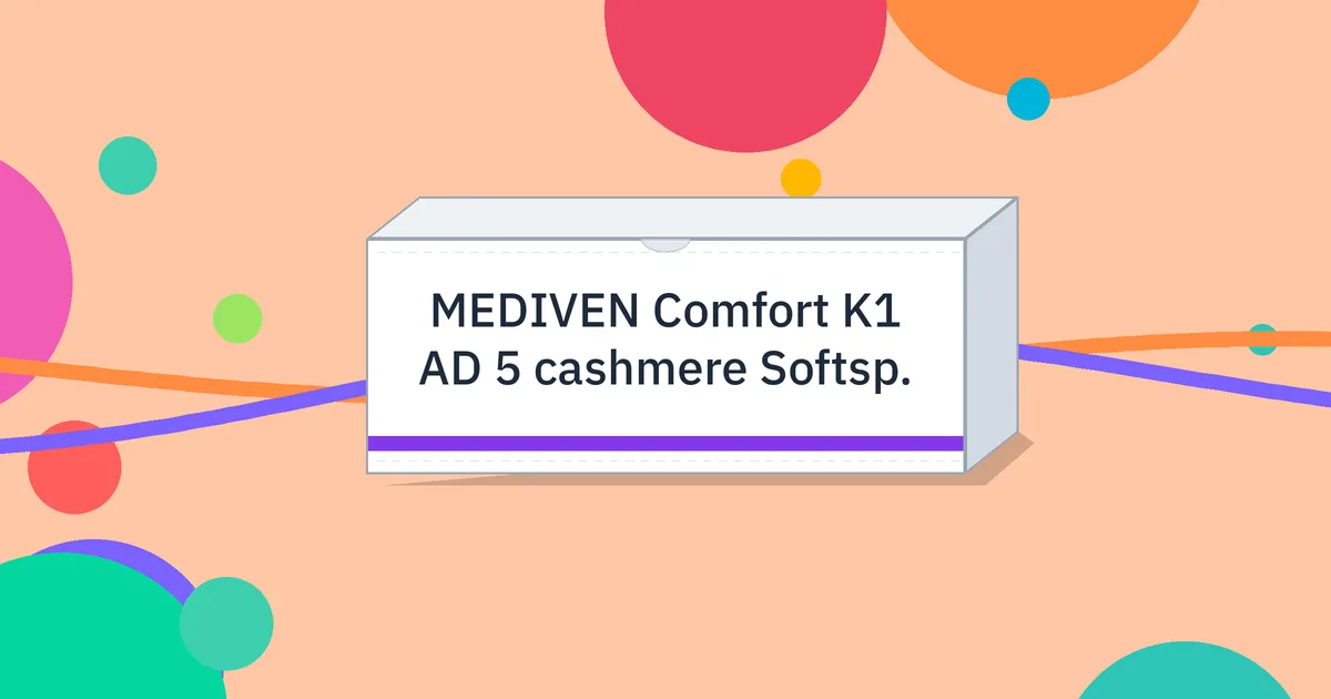 Symbolbild: Packung mit der Aufschrift MEDIVEN Comfort K1 AD 5 cashmere Softsp. (PZN 14658737) – Verfügbarkeit und Bezug in Apotheken in Frankfurt am Main