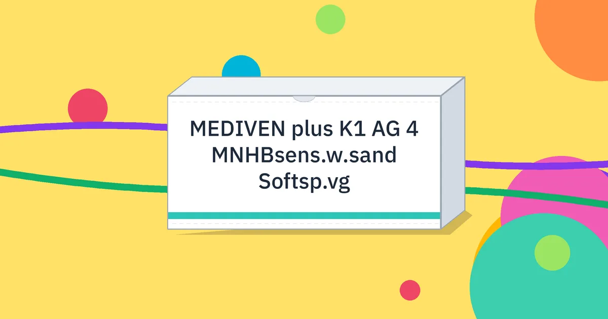 Symbolbild: Packung mit der Aufschrift MEDIVEN plus K1 AG 4 MNHBsens.w.sand Softsp.vg (PZN 18941542) – Verfügbarkeit und Bezug in Apotheken in Frankfurt am Main