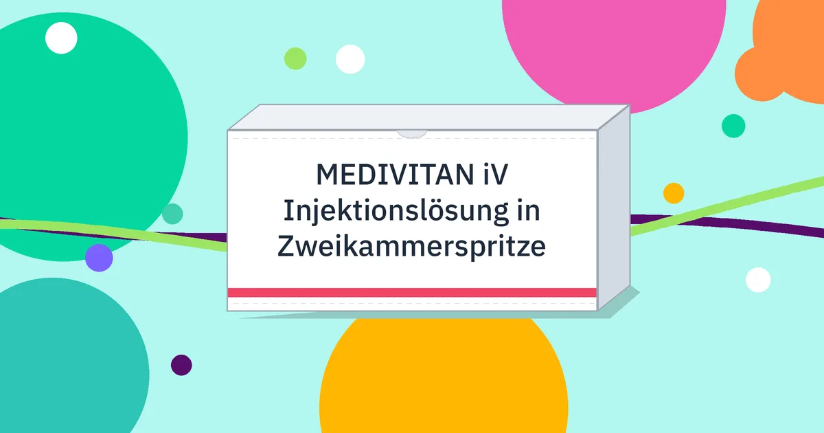 Symbolbild: Packung mit der Aufschrift MEDIVITAN iV Injektionslösung in Zweikammerspritze (PZN 10192816) – Verfügbarkeit und Bezug in Apotheken in Frankfurt am Main