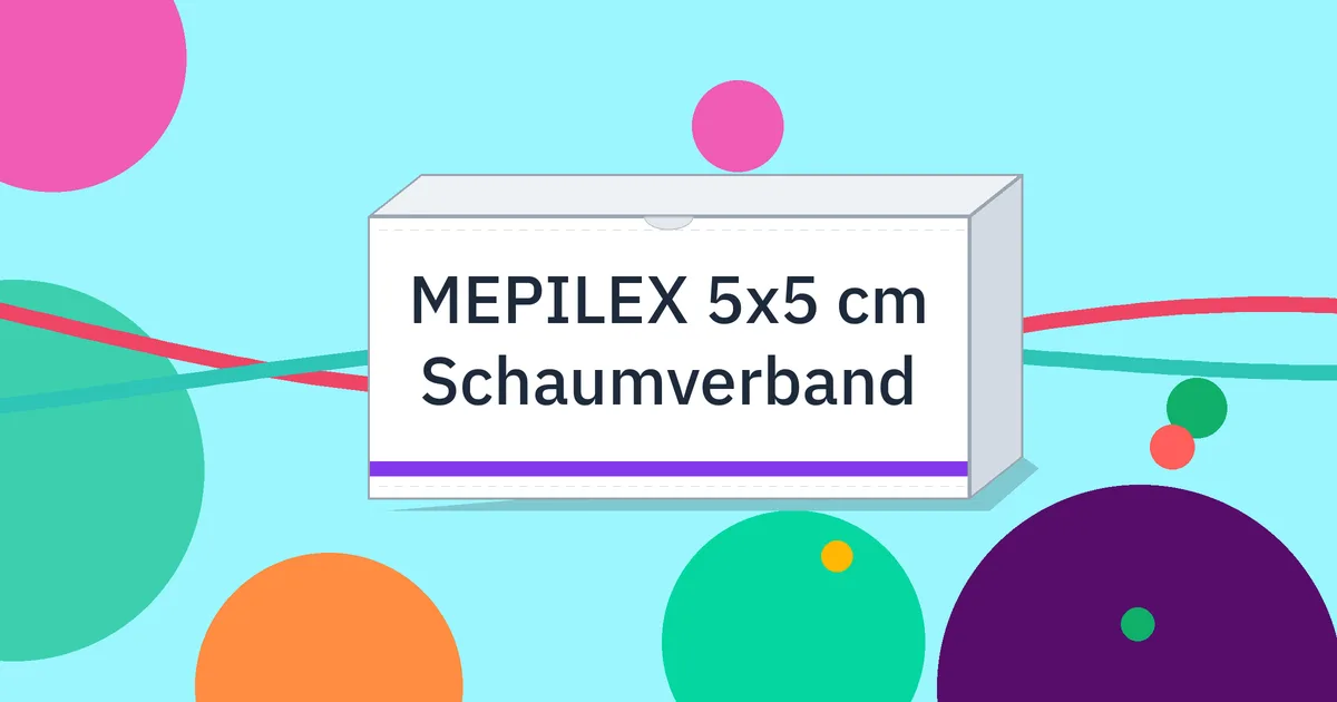 Symbolbild: Packung mit der Aufschrift MEPILEX 5x5 cm Schaumverband (PZN 17935002) – Verfügbarkeit und Bezug in Apotheken in Frankfurt am Main