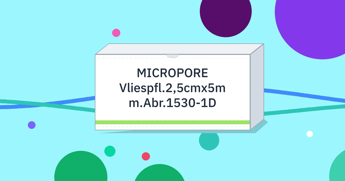 Symbolbild: Packung mit der Aufschrift MICROPORE Vliespfl.2,5cmx5m m.Abr.1530-1D (PZN 00056555) – Verfügbarkeit und Bezug in Apotheken in Frankfurt am Main