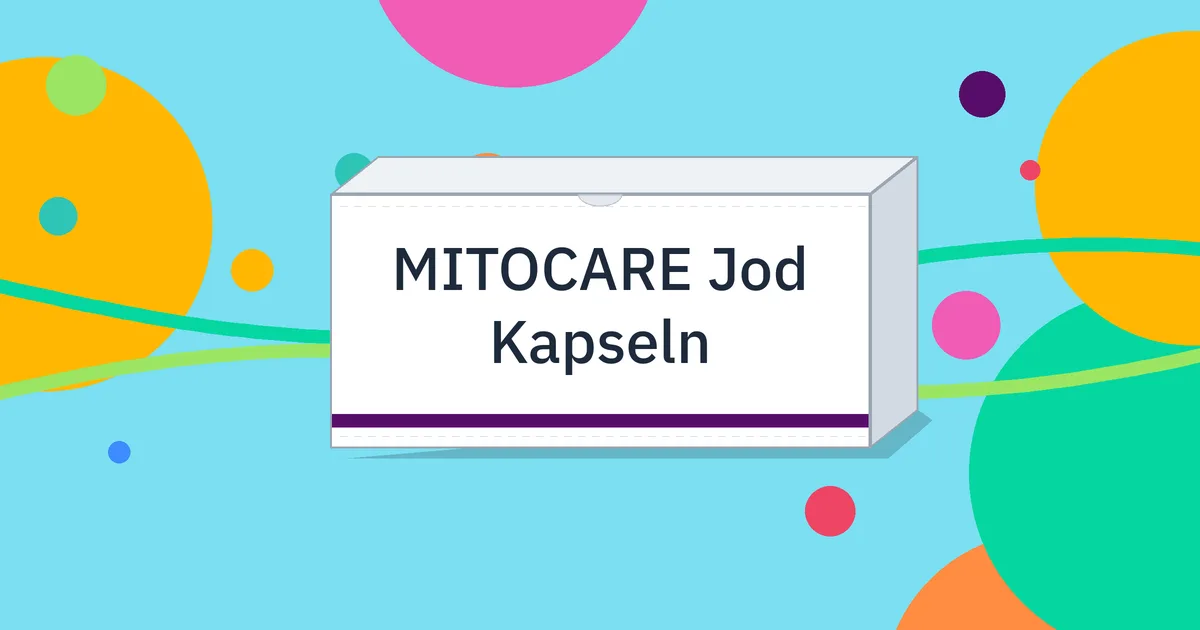 Symbolbild: Packung mit der Aufschrift MITOCARE Jod Kapseln (PZN 19195118) – Verfügbarkeit und Bezug in Apotheken in Frankfurt am Main