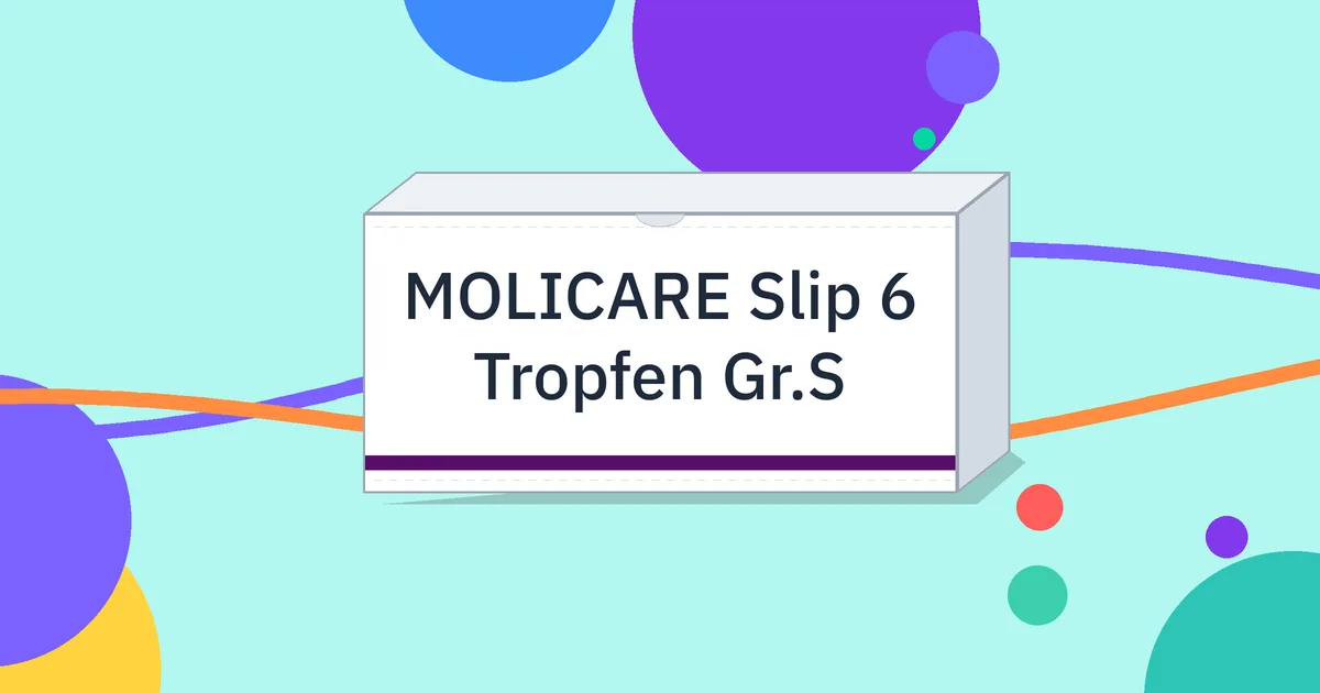 Symbolbild: Packung mit der Aufschrift MOLICARE Slip 6 Tropfen Gr.S (PZN 17925400) – Verfügbarkeit und Bezug in Apotheken in Frankfurt am Main