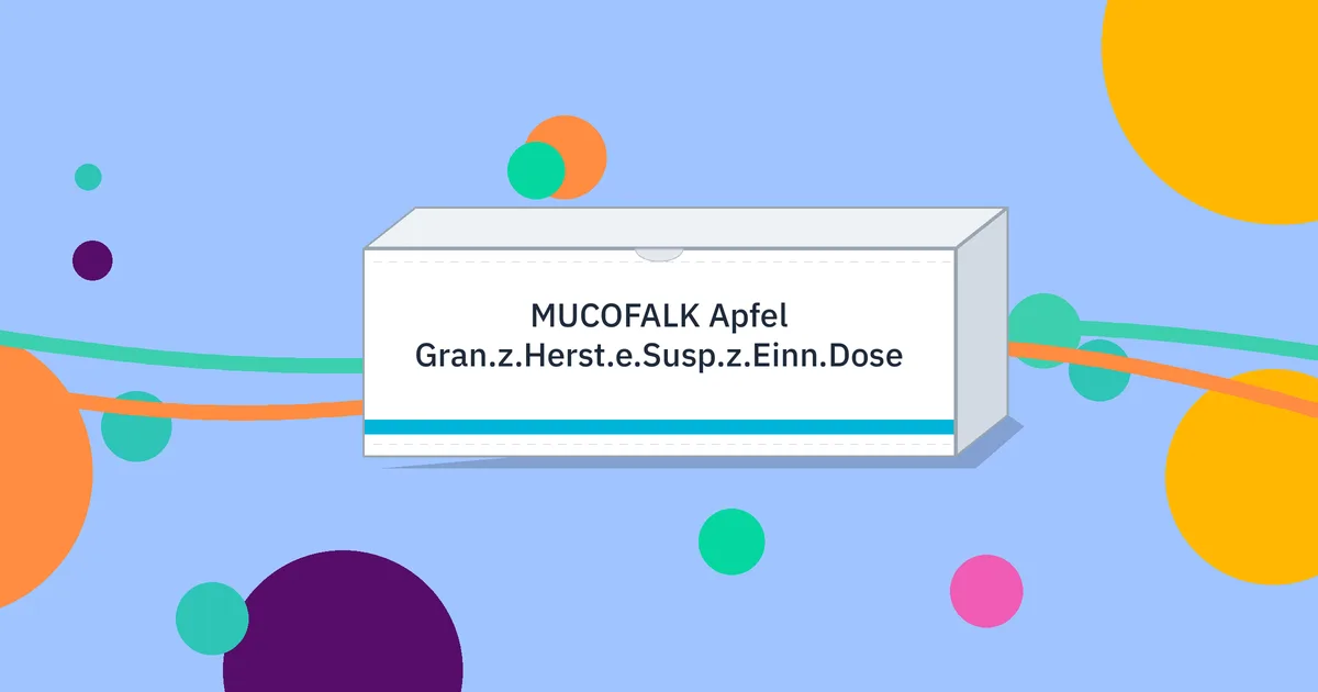 Symbolbild: Packung mit der Aufschrift MUCOFALK Apfel Gran.z.Herst.e.Susp.z.Einn.Dose (PZN 04758923) – Verfügbarkeit und Bezug in Apotheken in Frankfurt am Main