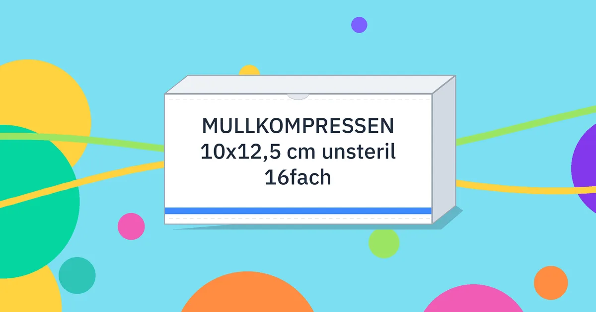 Symbolbild: Packung mit der Aufschrift MULLKOMPRESSEN 10x12,5 cm unsteril 16fach (PZN 07099409) – Verfügbarkeit und Bezug in Apotheken in Frankfurt am Main