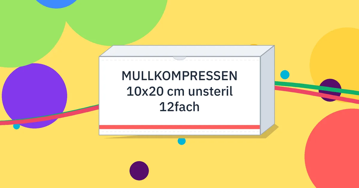 Symbolbild: Packung mit der Aufschrift MULLKOMPRESSEN 10x20 cm unsteril 12fach (PZN 00961030) – Verfügbarkeit und Bezug in Apotheken in Frankfurt am Main