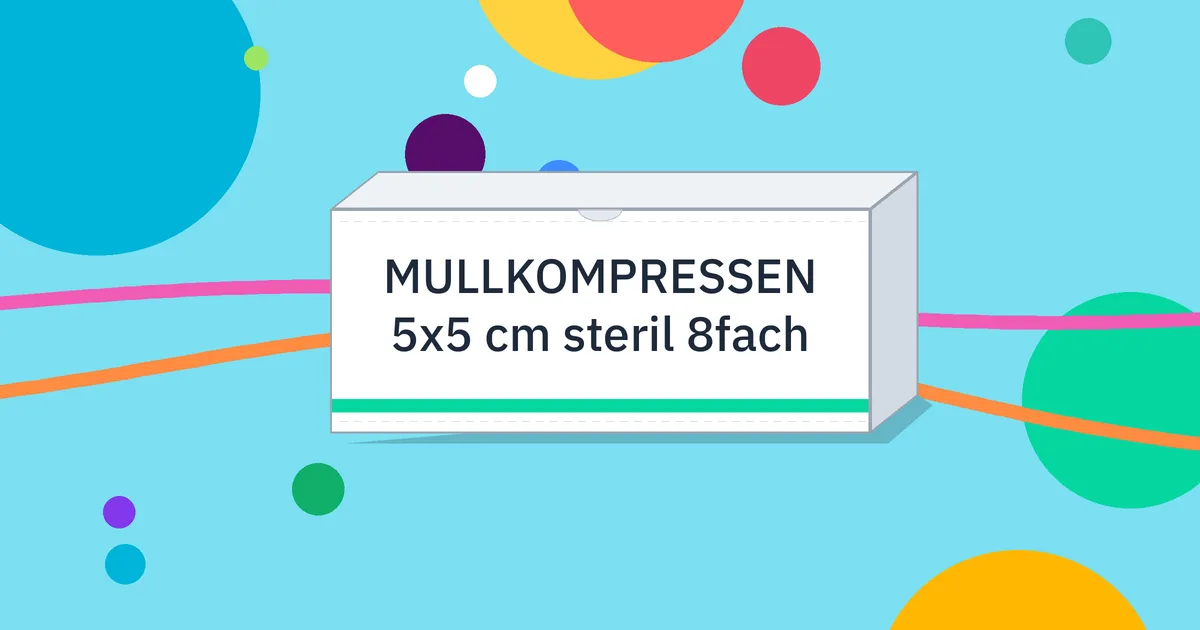 Symbolbild: Packung mit der Aufschrift MULLKOMPRESSEN 5x5 cm steril 8fach (PZN 04852846) – Verfügbarkeit und Bezug in Apotheken in Frankfurt am Main
