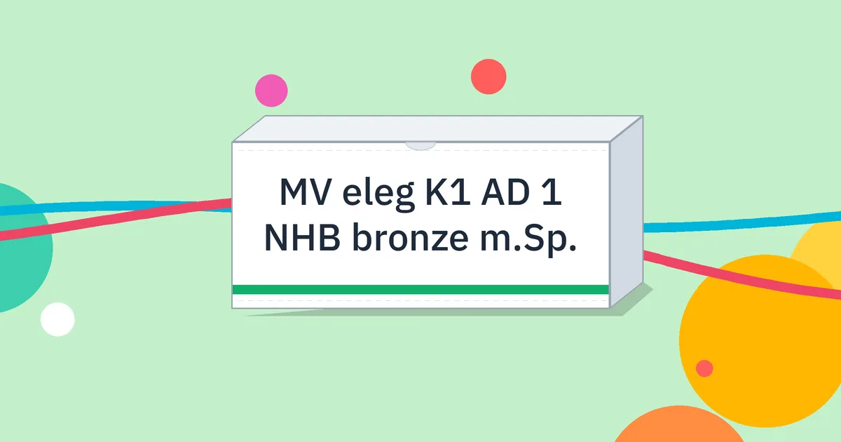 Symbolbild: Packung mit der Aufschrift MV eleg K1 AD 1 NHB bronze m.Sp. (PZN 15674916) – Verfügbarkeit und Bezug in Apotheken in Frankfurt am Main