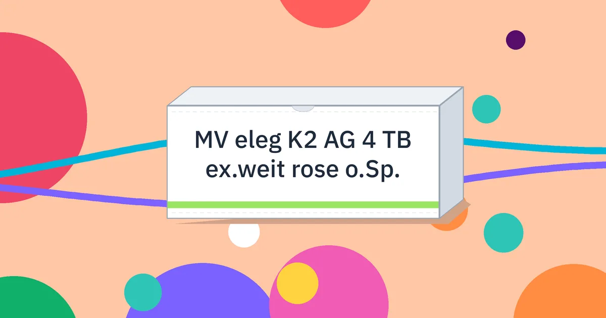 Symbolbild: Packung mit der Aufschrift MV eleg K2 AG 4 TB ex.weit rose o.Sp. (PZN 14699920) – Verfügbarkeit und Bezug in Apotheken in Frankfurt am Main