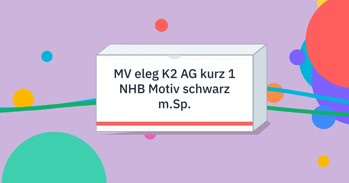 Symbolbild: Packung mit der Aufschrift MV eleg K2 AG kurz 1 NHB Motiv schwarz m.Sp. (PZN 15709069) – Verfügbarkeit und Bezug in Apotheken in Frankfurt am Main