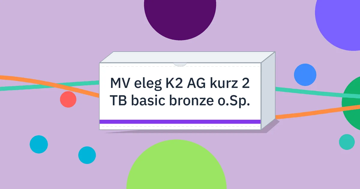 Symbolbild: Packung mit der Aufschrift MV eleg K2 AG kurz 2 TB basic bronze o.Sp. (PZN 14717718) – Verfügbarkeit und Bezug in Apotheken in Frankfurt am Main