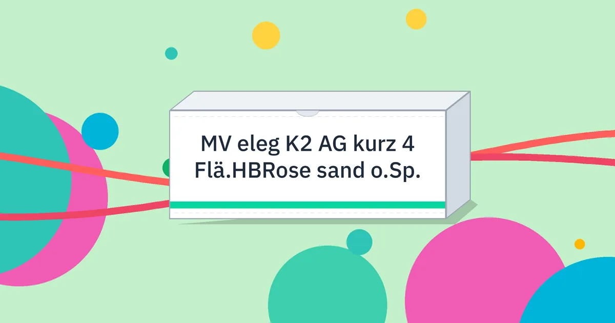Symbolbild: Packung mit der Aufschrift MV eleg K2 AG kurz 4 Flä.HBRose sand o.Sp. (PZN 18925862) – Verfügbarkeit und Bezug in Apotheken in Frankfurt am Main