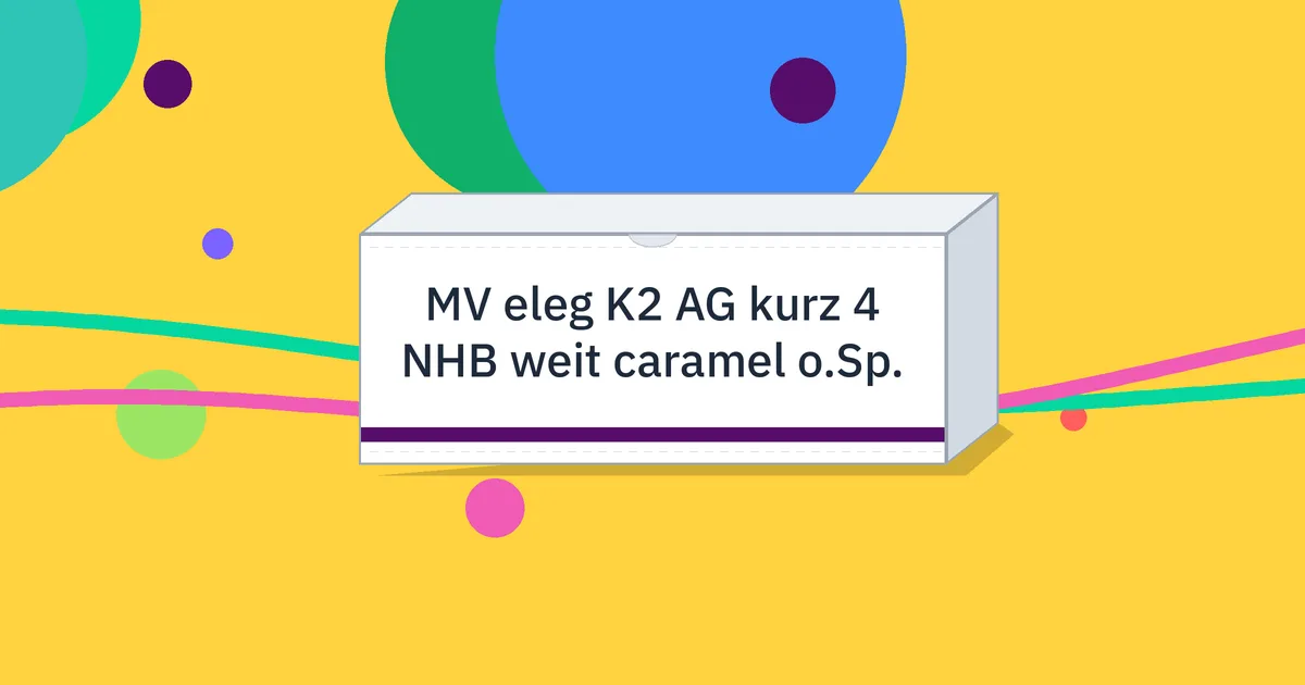 Symbolbild: Packung mit der Aufschrift MV eleg K2 AG kurz 4 NHB weit caramel o.Sp. (PZN 15715182) – Verfügbarkeit und Bezug in Apotheken in Frankfurt am Main