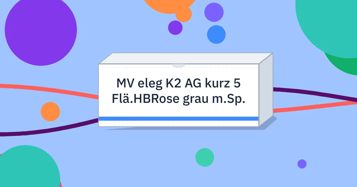 Symbolbild: Packung mit der Aufschrift MV eleg K2 AG kurz 5 Flä.HBRose grau m.Sp. (PZN 18925796) – Verfügbarkeit und Bezug in Apotheken in Frankfurt am Main