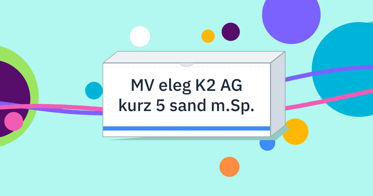 Symbolbild: Packung mit der Aufschrift MV eleg K2 AG kurz 5 sand m.Sp. (PZN 18924911) – Verfügbarkeit und Bezug in Apotheken in Frankfurt am Main