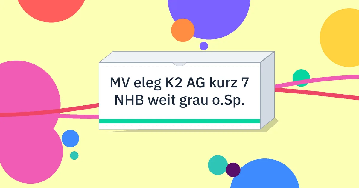 Symbolbild: Packung mit der Aufschrift MV eleg K2 AG kurz 7 NHB weit grau o.Sp. (PZN 18925023) – Verfügbarkeit und Bezug in Apotheken in Frankfurt am Main