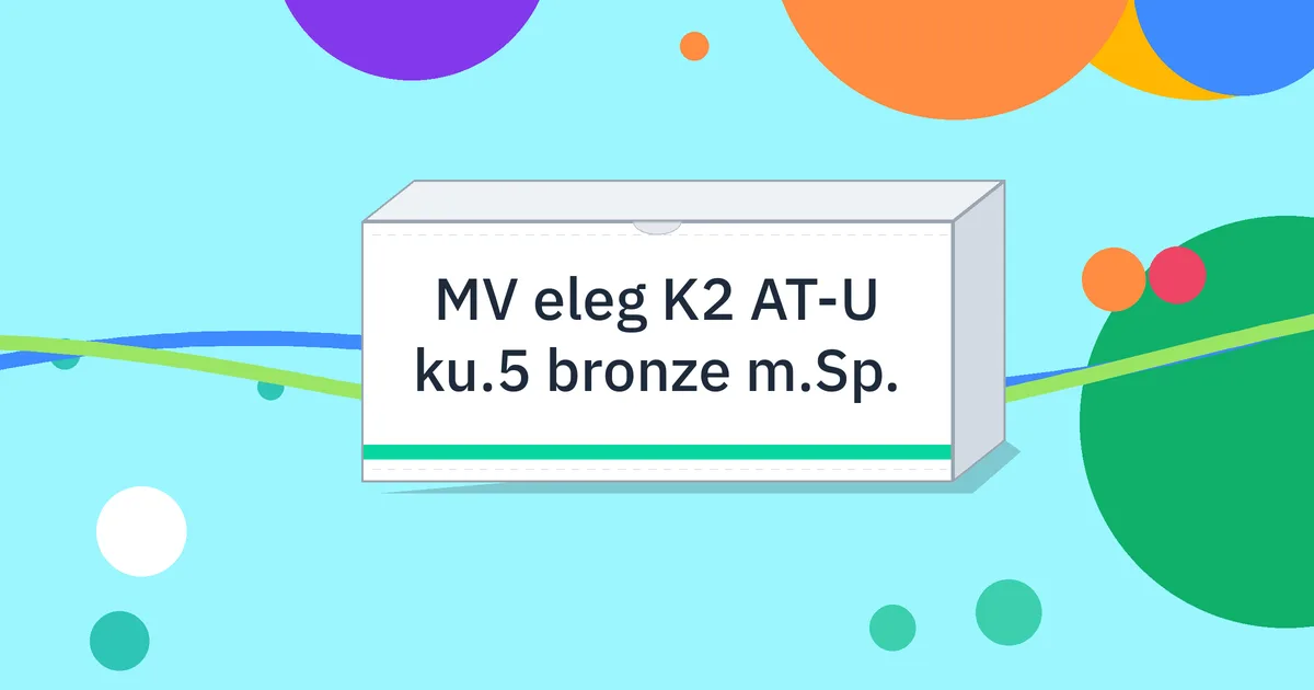 Symbolbild: Packung mit der Aufschrift MV eleg K2 AT-U ku.5 bronze m.Sp. (PZN 15289058) – Verfügbarkeit und Bezug in Apotheken in Frankfurt am Main