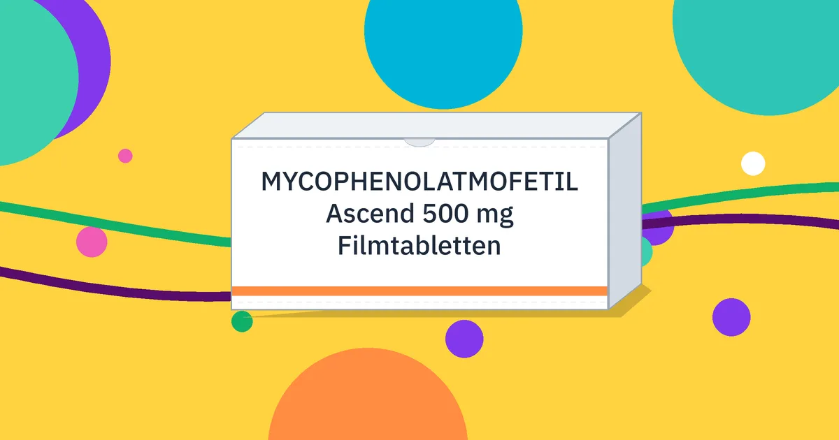 Symbolbild: Packung mit der Aufschrift MYCOPHENOLATMOFETIL Ascend 500 mg Filmtabletten (PZN 16127381) – Verfügbarkeit und Bezug in Apotheken in Frankfurt am Main
