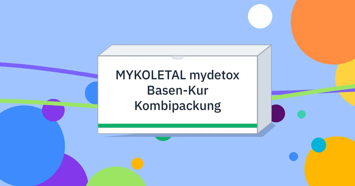 Symbolbild: Packung mit der Aufschrift MYKOLETAL mydetox Basen-Kur Kombipackung (PZN 16033237) – Verfügbarkeit und Bezug in Apotheken in Frankfurt am Main