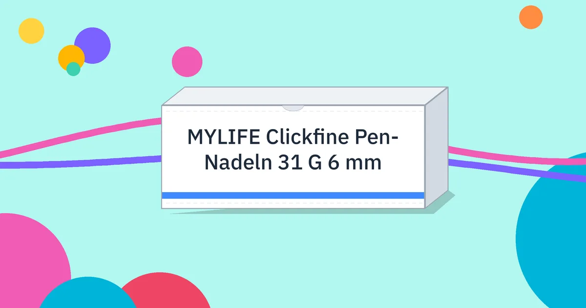 Symbolbild: Packung mit der Aufschrift MYLIFE Clickfine Pen-Nadeln 31 G 6 mm (PZN 20594444) – Verfügbarkeit und Bezug in Apotheken in Frankfurt am Main