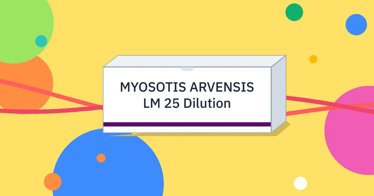 Symbolbild: Packung mit der Aufschrift MYOSOTIS ARVENSIS LM 25 Dilution (PZN 13612288) – Verfügbarkeit und Bezug in Apotheken in Frankfurt am Main