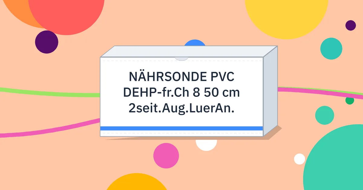 Symbolbild: Packung mit der Aufschrift NÄHRSONDE PVC DEHP-fr.Ch 8 50 cm 2seit.Aug.LuerAn. (PZN 00567511) – Verfügbarkeit und Bezug in Apotheken in Frankfurt am Main