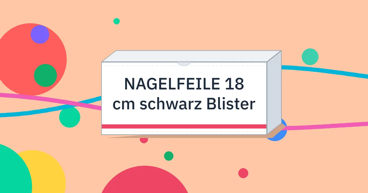 Symbolbild: Packung mit der Aufschrift NAGELFEILE 18 cm schwarz Blister (PZN 10349778) – Verfügbarkeit und Bezug in Apotheken in Frankfurt am Main