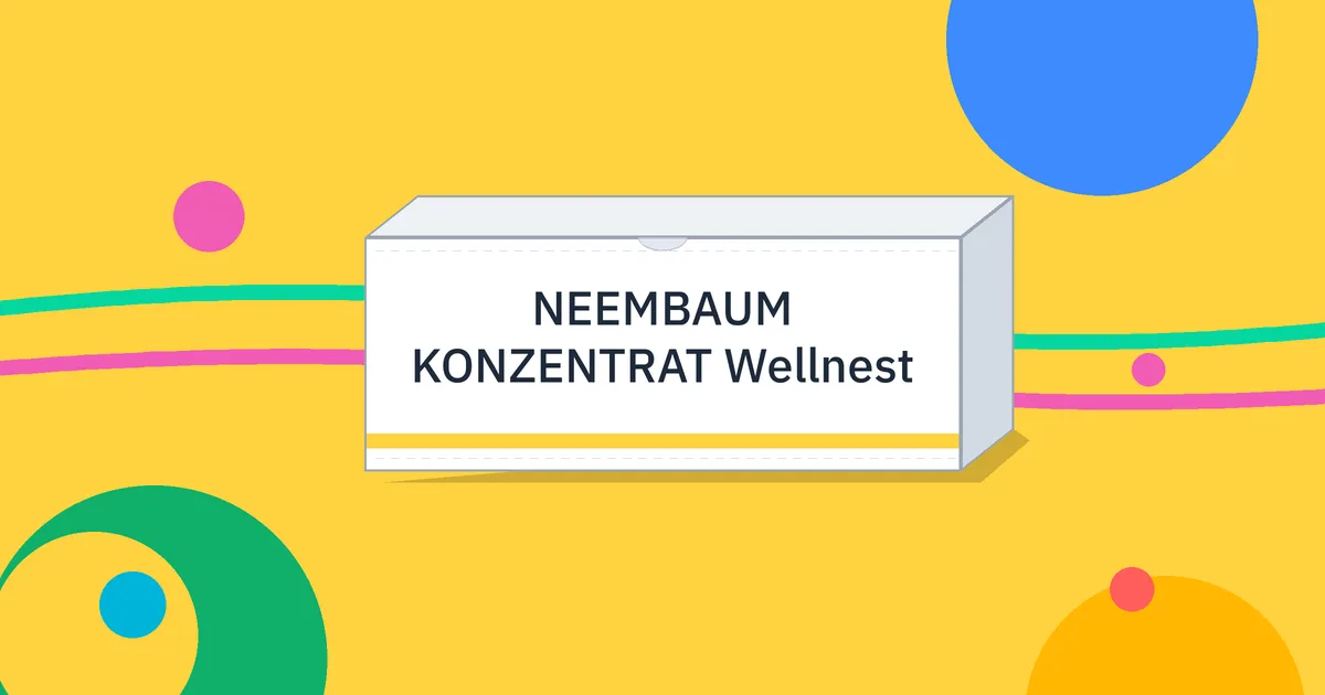 Symbolbild: Packung mit der Aufschrift NEEMBAUM KONZENTRAT Wellnest (PZN 08458626) – Verfügbarkeit und Bezug in Apotheken in Frankfurt am Main