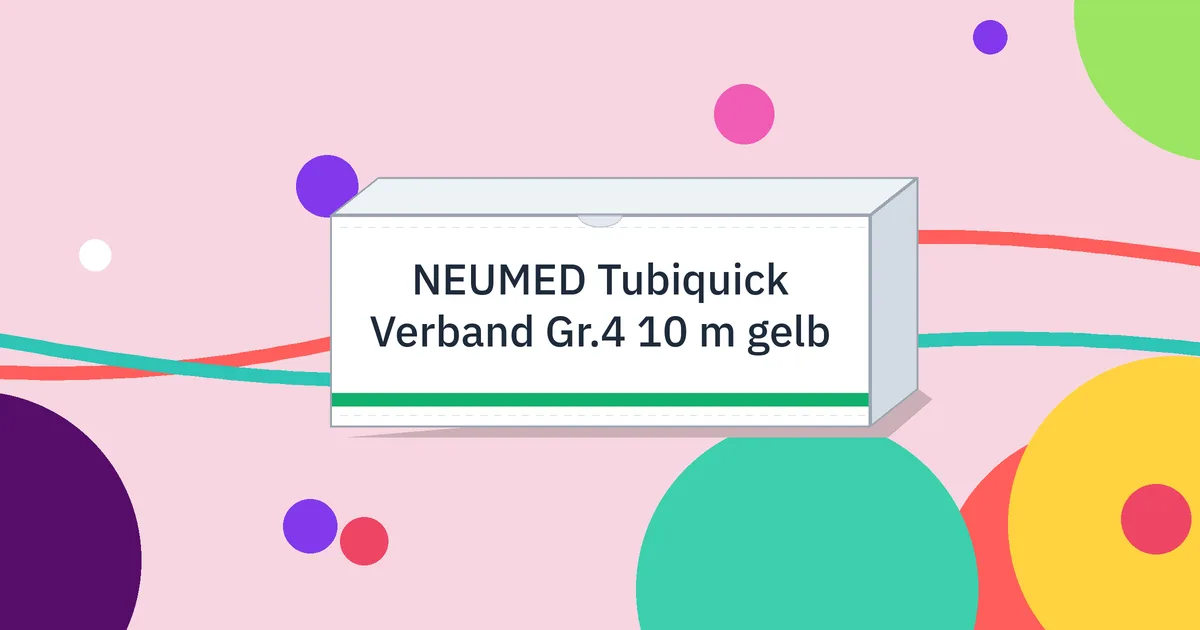 Symbolbild: Packung mit der Aufschrift NEUMED Tubiquick Verband Gr.4 10 m gelb (PZN 04291879) – Verfügbarkeit und Bezug in Apotheken in Frankfurt am Main