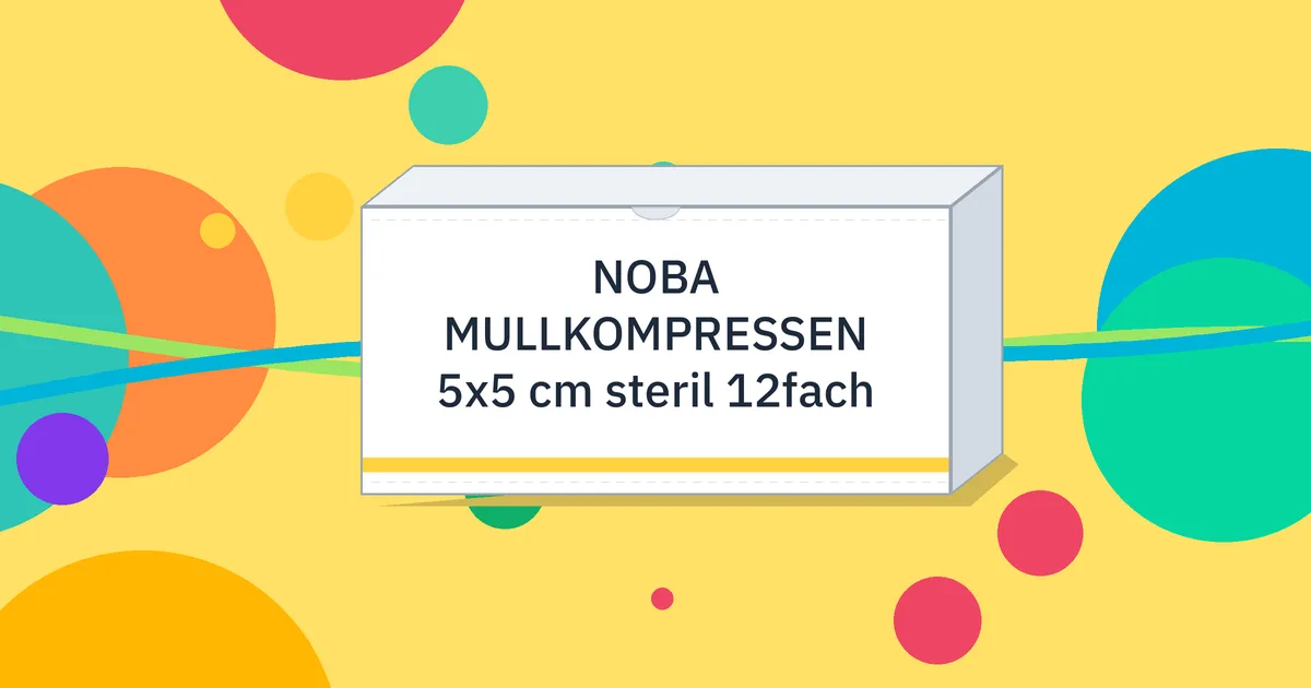 Symbolbild: Packung mit der Aufschrift NOBA MULLKOMPRESSEN 5x5 cm steril 12fach (PZN 05526942) – Verfügbarkeit und Bezug in Apotheken in Frankfurt am Main