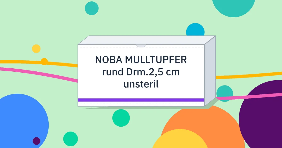 Symbolbild: Packung mit der Aufschrift NOBA MULLTUPFER rund Drm.2,5 cm unsteril (PZN 05527249) – Verfügbarkeit und Bezug in Apotheken in Frankfurt am Main