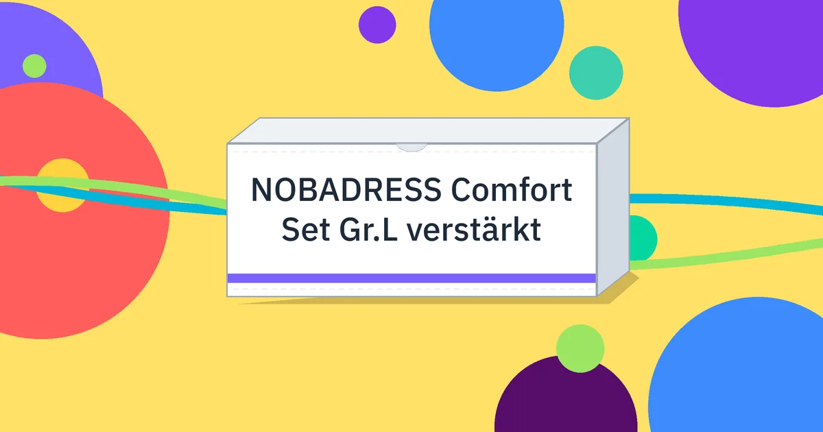 Symbolbild: Packung mit der Aufschrift NOBADRESS Comfort Set Gr.L verstärkt (PZN 04133790) – Verfügbarkeit und Bezug in Apotheken in Frankfurt am Main