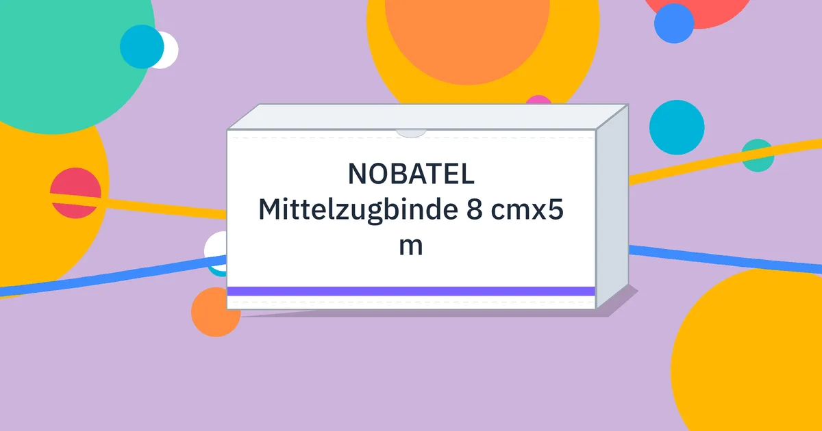 Symbolbild: Packung mit der Aufschrift NOBATEL Mittelzugbinde 8 cmx5 m (PZN 07095386) – Verfügbarkeit und Bezug in Apotheken in Frankfurt am Main