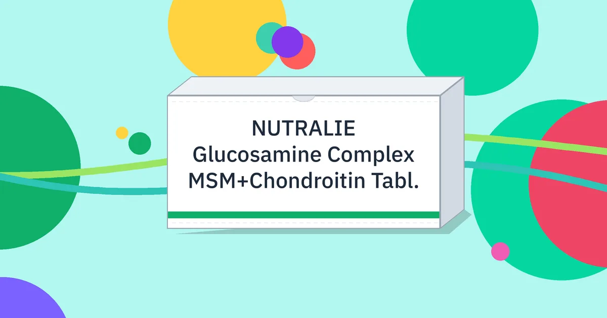 Symbolbild: Packung mit der Aufschrift NUTRALIE Glucosamine Complex MSM+Chondroitin Tabl. (PZN 18407920) – Verfügbarkeit und Bezug in Apotheken in Frankfurt am Main