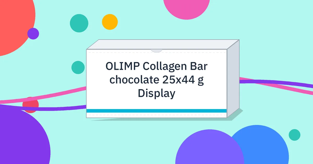 Symbolbild: Packung mit der Aufschrift OLIMP Collagen Bar chocolate 25x44 g Display (PZN 19139568) – Verfügbarkeit und Bezug in Apotheken in Frankfurt am Main