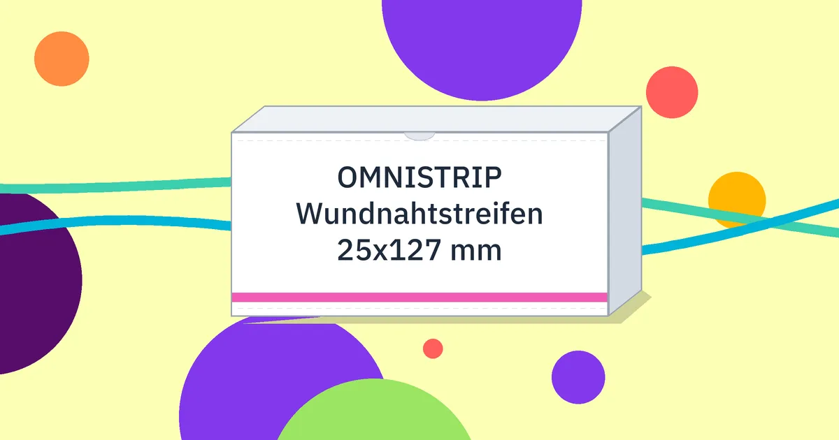Symbolbild: Packung mit der Aufschrift OMNISTRIP Wundnahtstreifen 25x127 mm (PZN 00761696) – Verfügbarkeit und Bezug in Apotheken in Frankfurt am Main